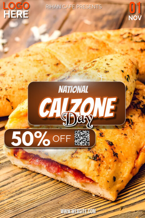 Orange Maximalist National Calzone Day Poster Templat | PosterMyWall