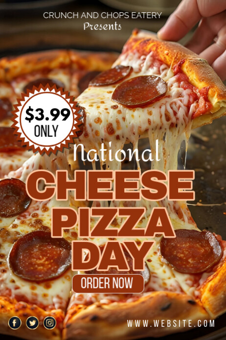 Orange Maximalist National Cheese Pizza Day Poster Template | PosterMyWall