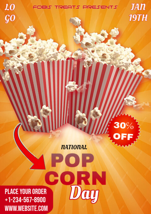 Copy of Orange Maximalist National Popcorn Day A4 | PosterMyWall