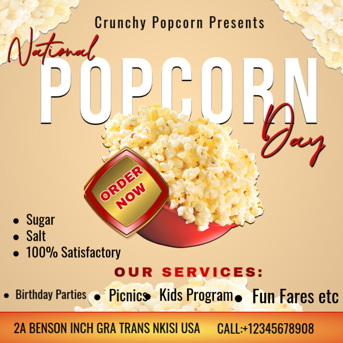 Orange Maximalist National Popcorn Day Celebration Instagram Post ...