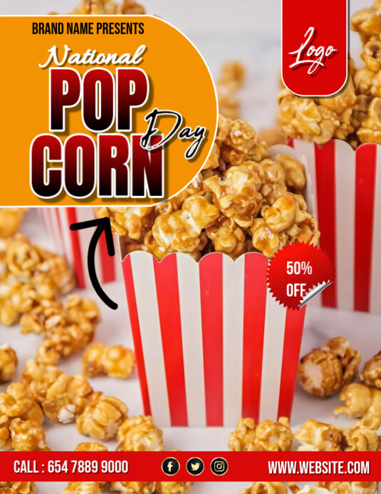Plantilla de Orange Maximalist National Popcorn Day Flyer (us Letter ...