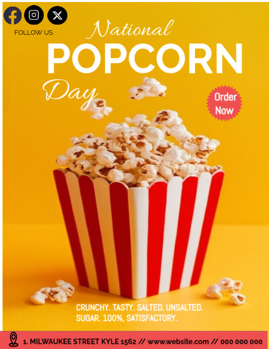 Orange Maximalist National Popcorn Day Flyer (us Letter) Template ...