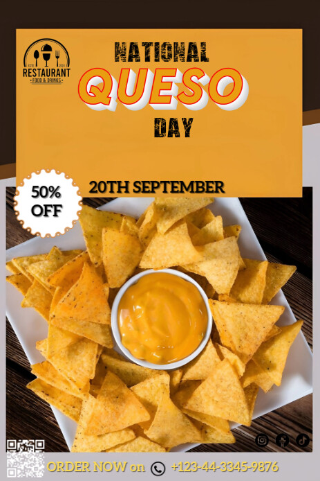 Orange Maximalist National Queso Day Pinteres Template | PosterMyWall