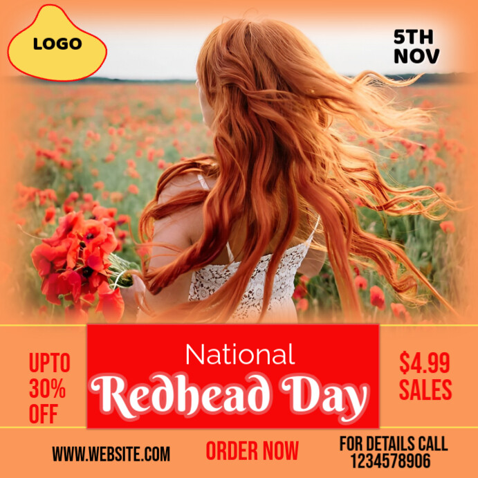 Orange Maximalist National Redhead Day Instagram Post Template ...