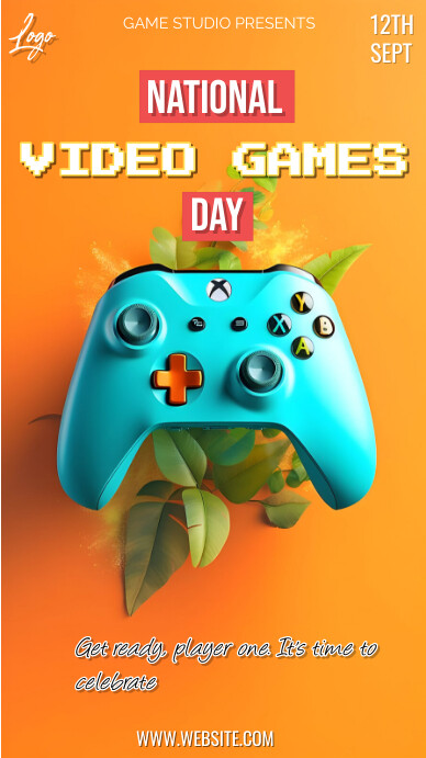 Orange Maximalist National Video Games Day In Template | PosterMyWall