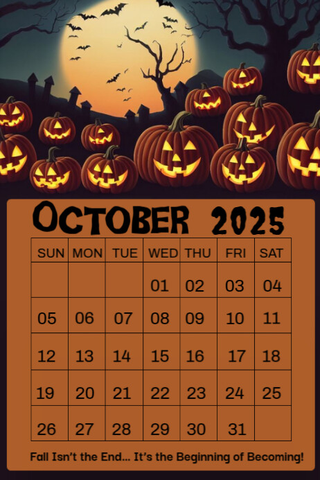 Orange Maximalist October Calendar 2025 Poster Template | PosterMyWall