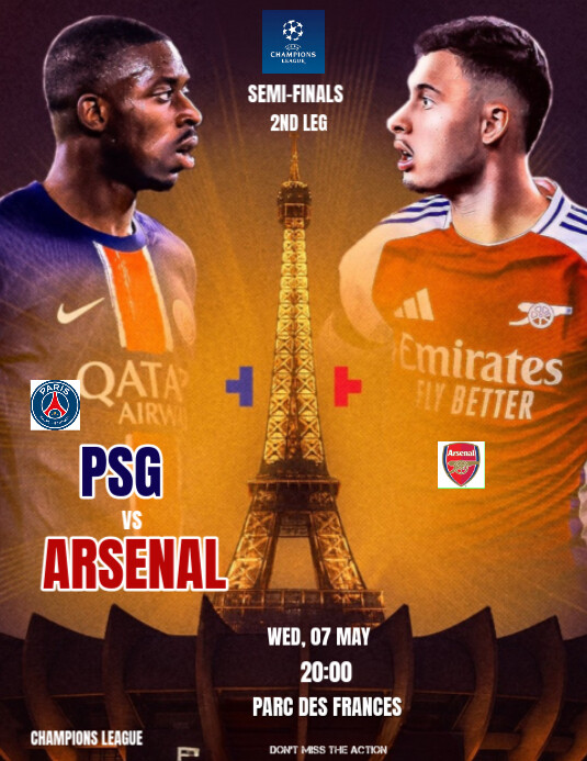 Copy of Orange Maximalist Psg Vs Arsenal Ucl Semifinals Templates Flyer ...
