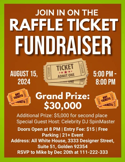 Orange Maximalist Raffle Ticket Flyers Raffle Template | PosterMyWall