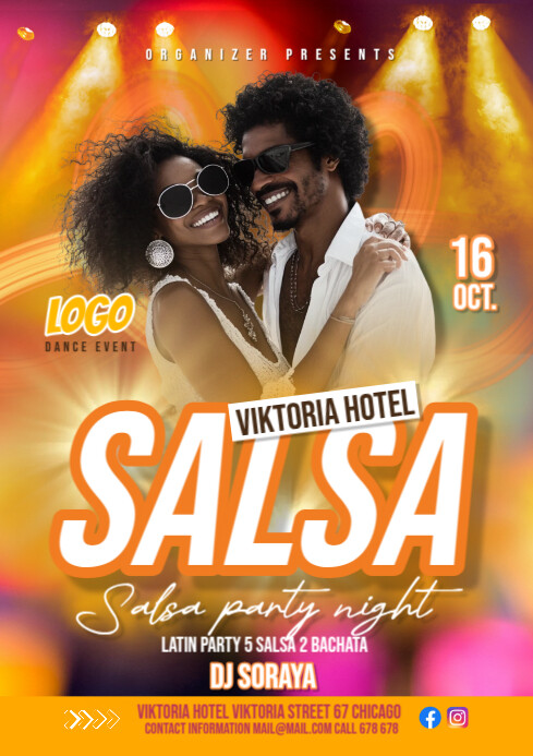 Orange Maximalist Salsa Colorful Happy A4 Template | PosterMyWall