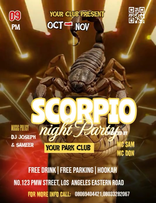 Orange Maximalist Scorpio Zodiac Party Flyer Design Flyer (us Letter) Template | PosterMyWall