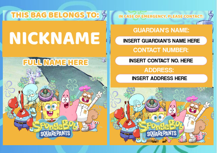Orange Maximalist Spongebob Theme Bag Tag A4 Template | PosterMyWall