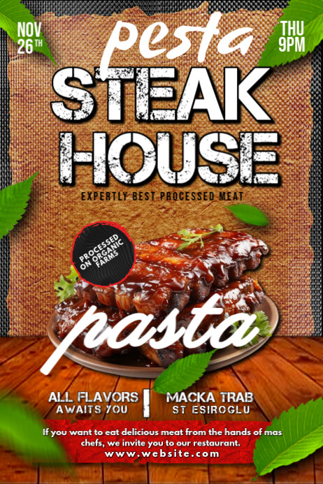 Orange Maximalist Steak House Pasta Poster Template | PosterMyWall