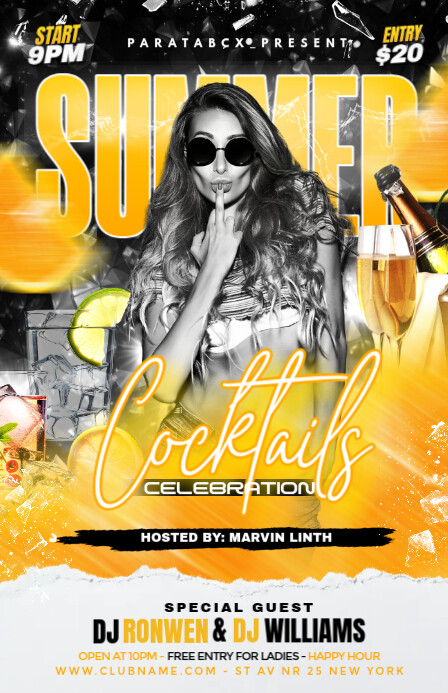 Orange Maximalist Summer Cocktails Party Poster Editable Tabloid ...