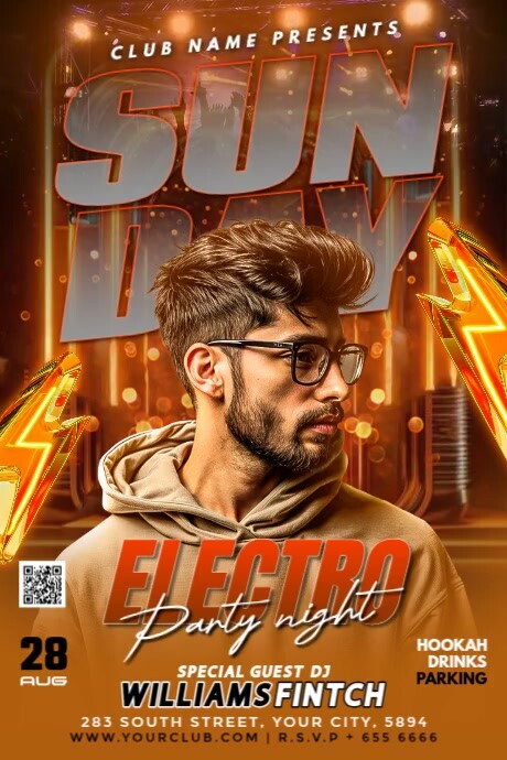 Orange Maximalist Sunday Electro Party Poster Template | PosterMyWall
