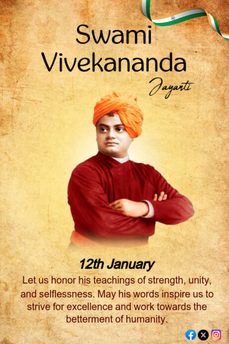 Orange Maximalist Swami Vivekananda Poster Template | PosterMyWall