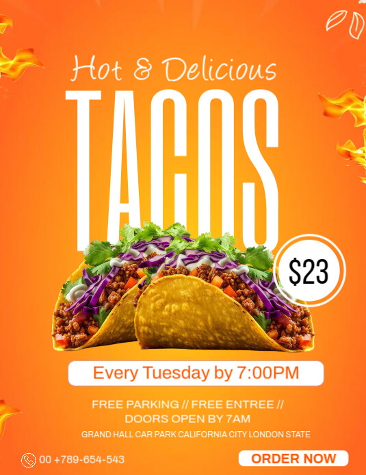 Orange Maximalist Tacos Food Promotion Template Flyer (us Letter ...