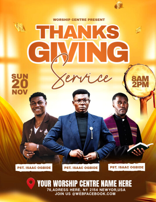 Plantilla de Orange Maximalist Thanks Giving Service Flyer (us Letter) | PosterMyWall