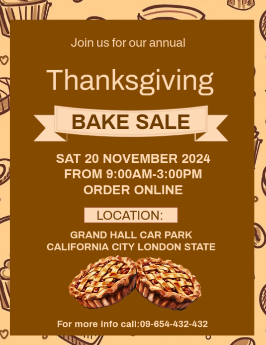 Copy of Orange Maximalist Thanksgiving Bake Sale Template Flyer (us ...