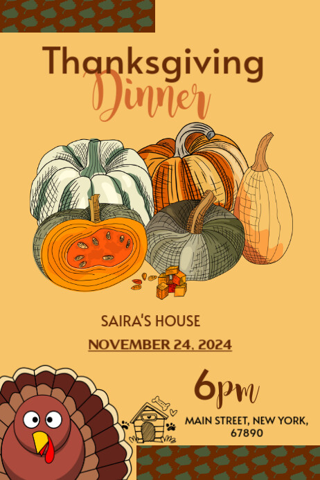 Orange Maximalist Thanksgiving Dinner Poster Template | PosterMyWall