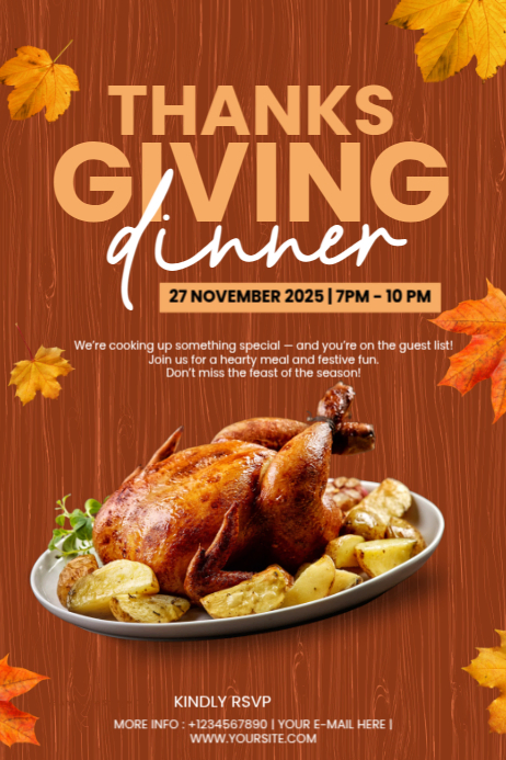 Orange Maximalist Thanksgiving Dinner Poster Template | PosterMyWall