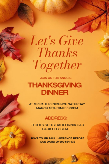 Orange Maximalist Thanksgiving Invitation Template Design Poster ...