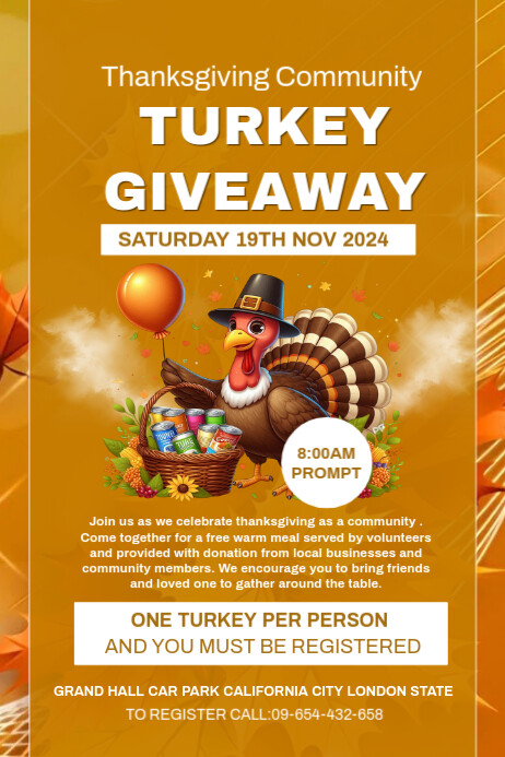 Copy of Orange Maximalist Thanksgiving Turkey Giveaway Poster ...