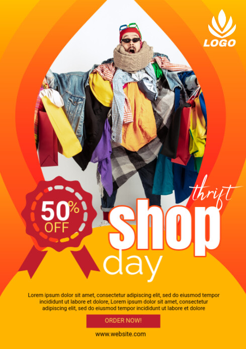 Orange Maximalist Thrift Store Flyer A3 Template | PosterMyWall