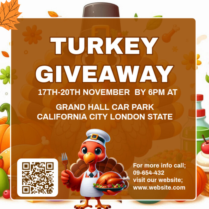 Orange Maximalist Turkey Giveaway Template Design Instagram Post ...