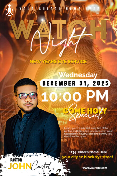Copy of Orange Maximalist Watch Night New Year Eve Service Poster ...