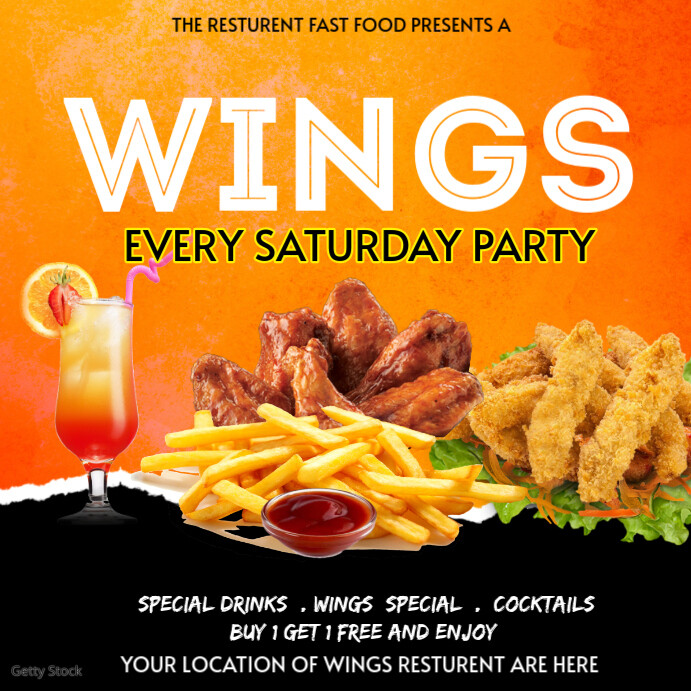 Copy of Orange Maximalist Wings Night Party Instagram Post | PosterMyWall
