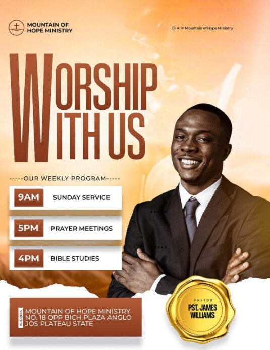 Orange Maximalist Worship With Us Church Flyers Flyer (us Letter) Template | PosterMyWall