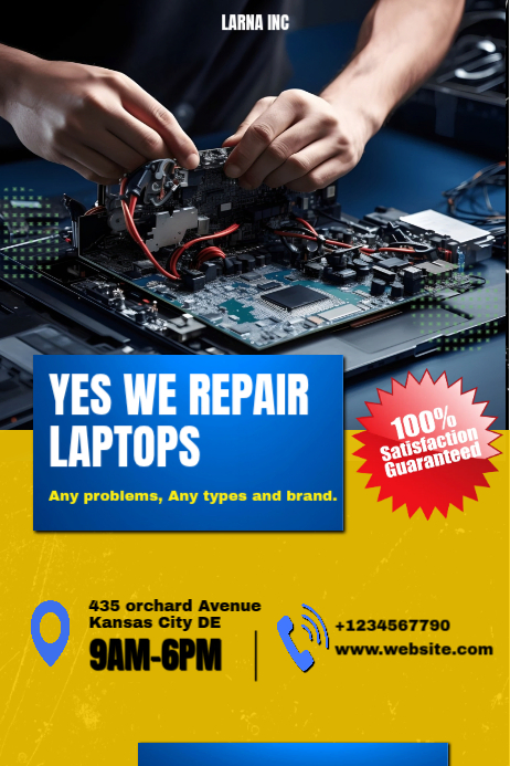 Orange Maximalist Yellow And Blue fix your computer Poster Template ...