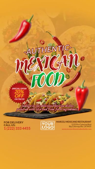Orange Mexican Restaurant Food Menu Digital Display Video Template ...