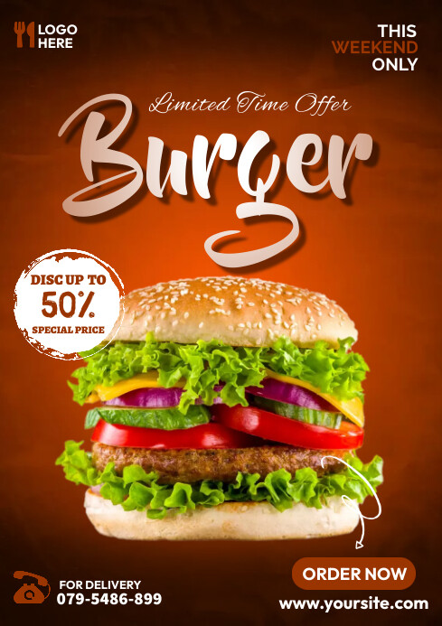 Orange Modern & Minimal Burger Menu A4 Template | PosterMyWall