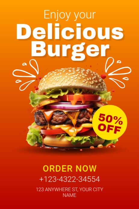Orange Modern & Minimal Burger Poster Template | PosterMyWall