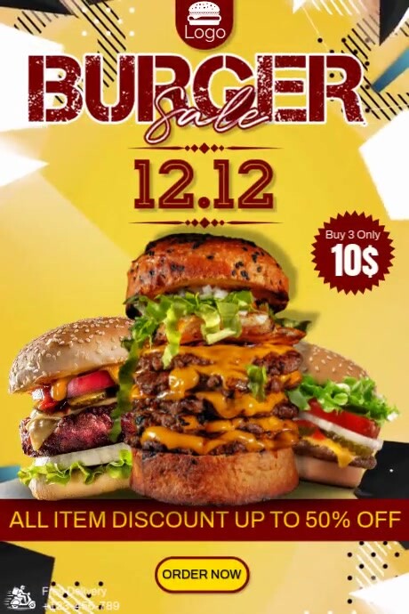 Orange Modern & Minimal Burger Sale 12-12 Poster Template | PosterMyWall
