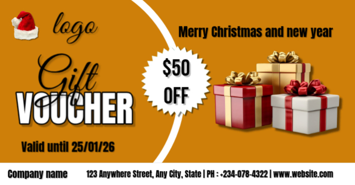 Orange Modern & Minimal Christmas Gift Voucher Facebook Group Cover ...