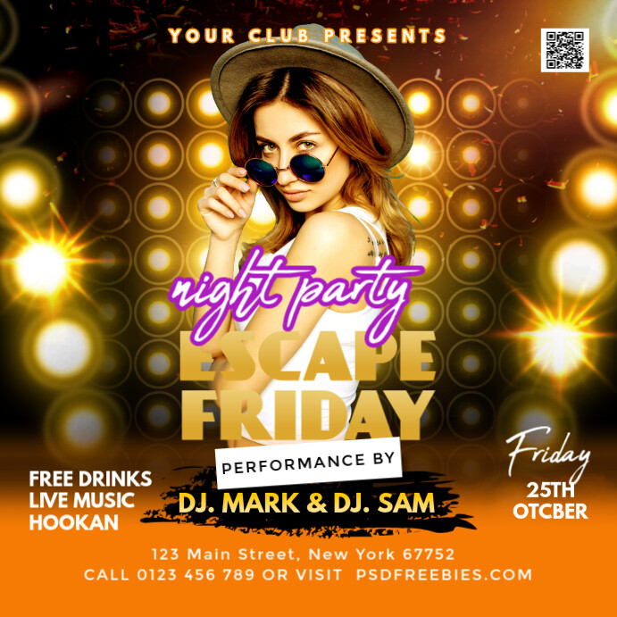 Plantilla de Orange Modern & Minimal Friday Escape Night Party Post ...