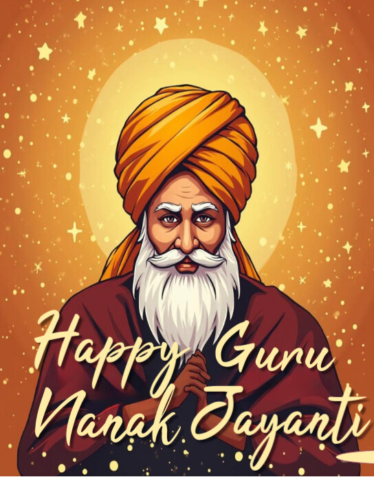 Orange Modern & Minimal Happy Guru Nanak Jayanti Birthday Celebration ...