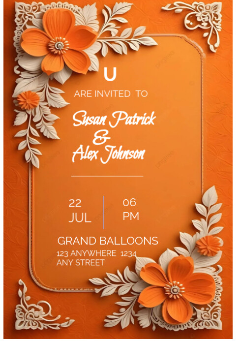 Orange Modern & Minimal Orange Color Wedding Invitations Card A5 ...