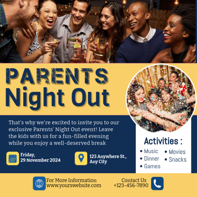 Orange Modern & Minimal Parents Night Out Pos Instagram Template ...