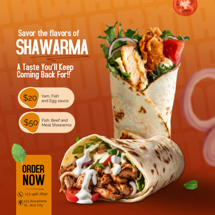 Orange Modern & Minimal Shawarma Advertising Instagram Post Template ...