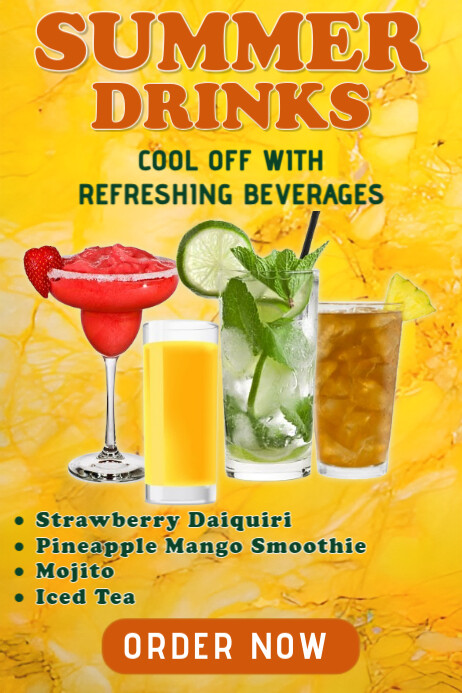 Orange Modern & Minimal Summer Drinks Poster Template | PosterMyWall