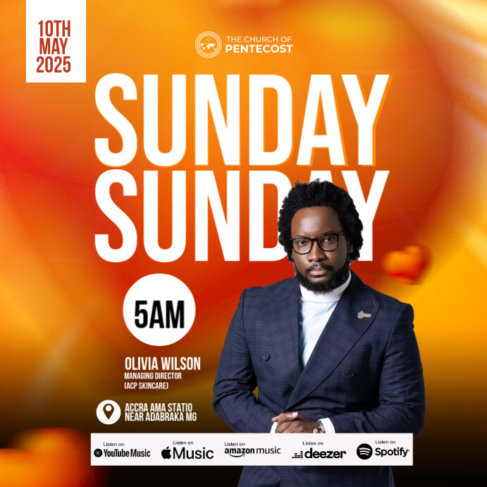Orange Modern & Minimal Sunday Service Instagram Post Template ...