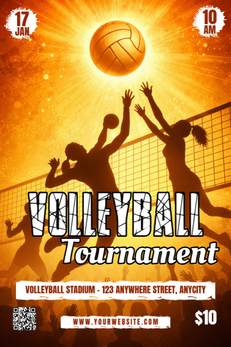 Orange Modern & Minimal Volleyball Tournament Poster Template ...