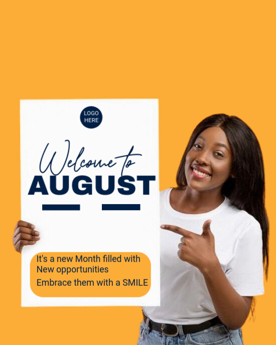 Orange Modern & Minimal Welcome To August Flyer Instagram Portrait ...