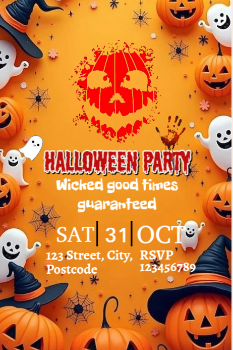 Orange Modern & Minimal Editable Halloween Party Poster Template ...