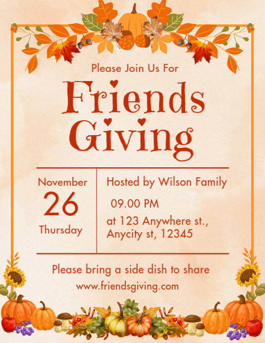 Copy of Orange Modern Watercolor Friends Giving Flyer | PosterMyWall