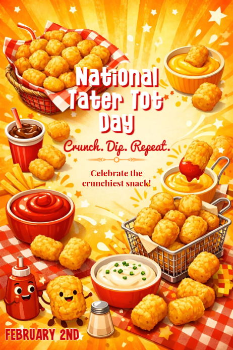 Orange National Tater Tot Day Poster Template | PosterMyWall