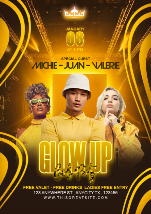 Orange Neon Glow Up Girls Night A4 Template | PosterMyWall